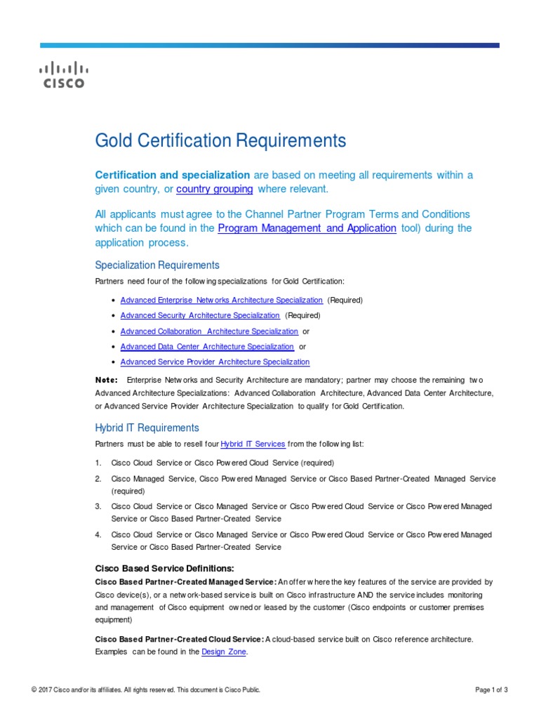 Cisco Gold Certification Requirements | PDF | Cisco Systems | Cloud ...