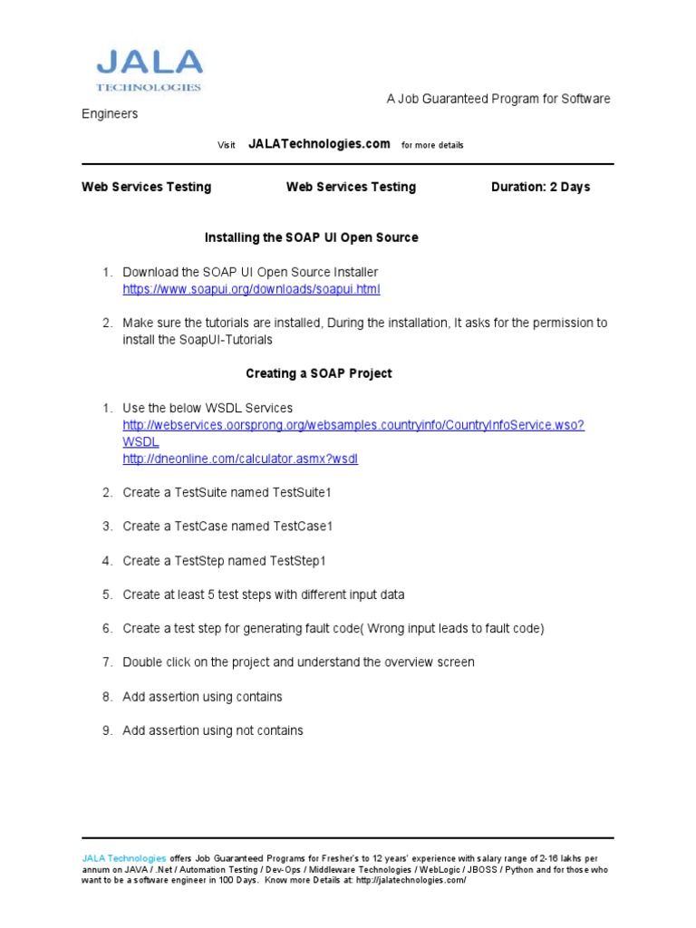 Web Services Testing Web Services Testing Duration: 2 Days: JALA ...