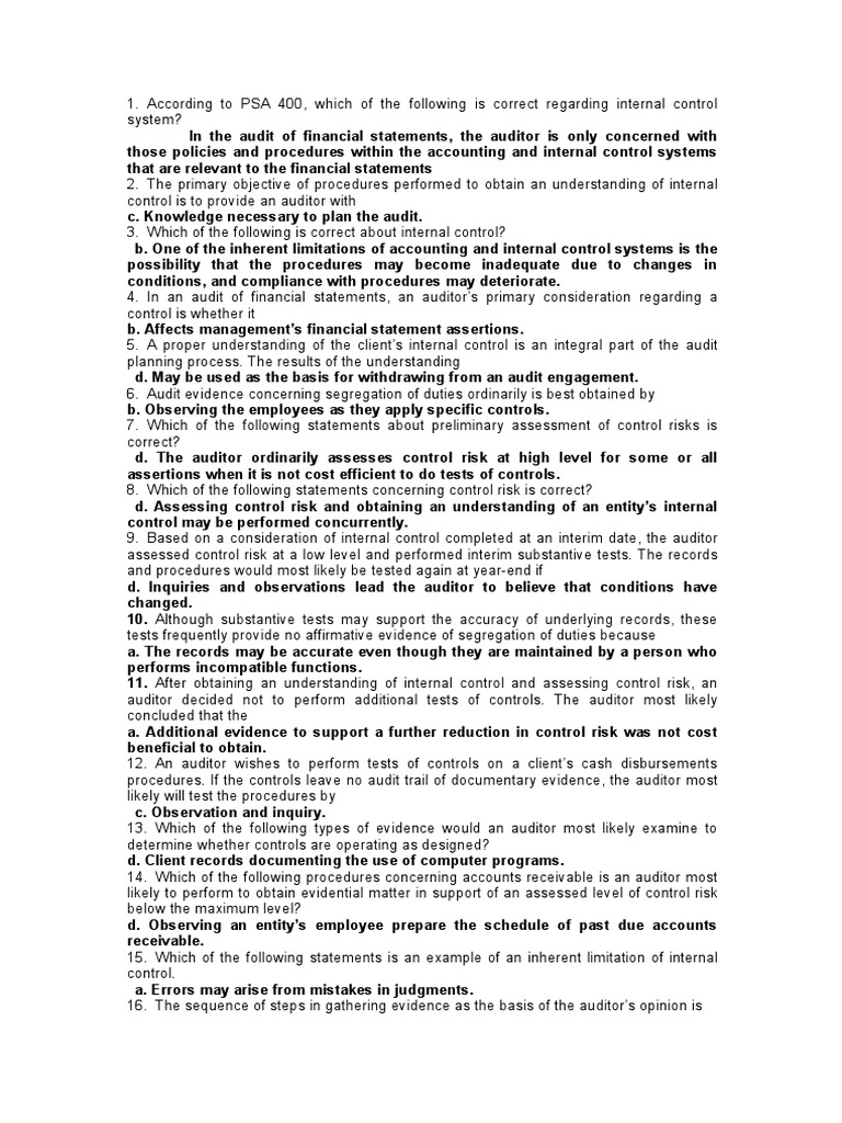 7 Auditing and Assurance - Questions and Answer | PDF | Internal ...
