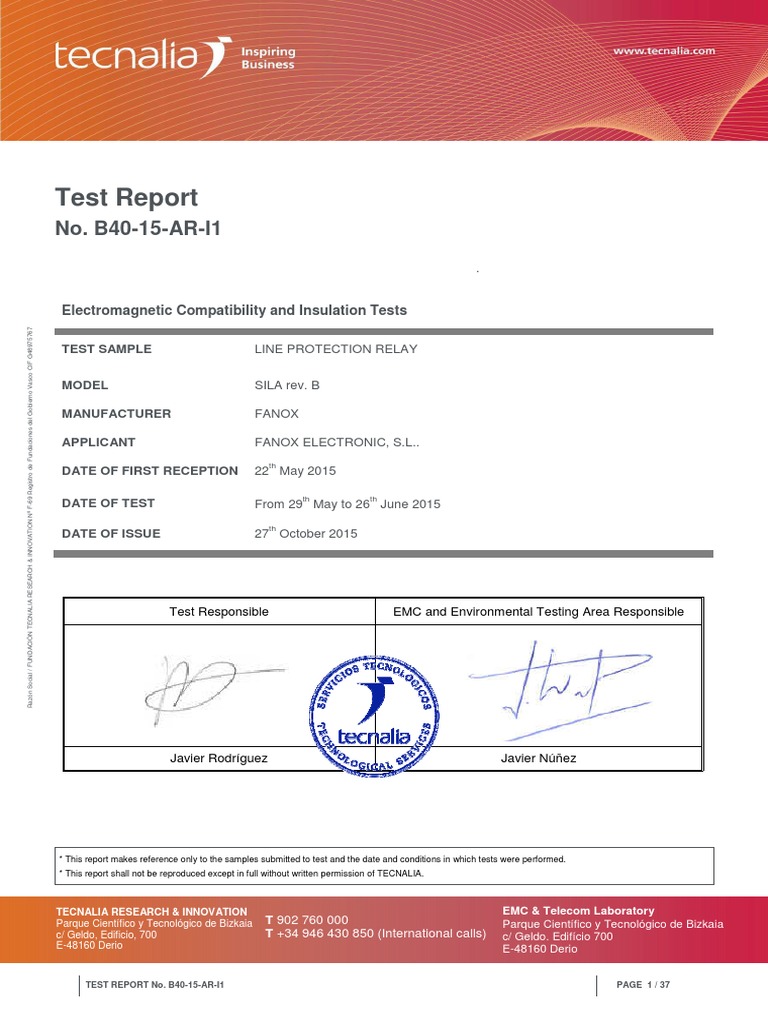 Test Report: No. B40-15-AR-I1 | PDF | Electromagnetic Compatibility ...