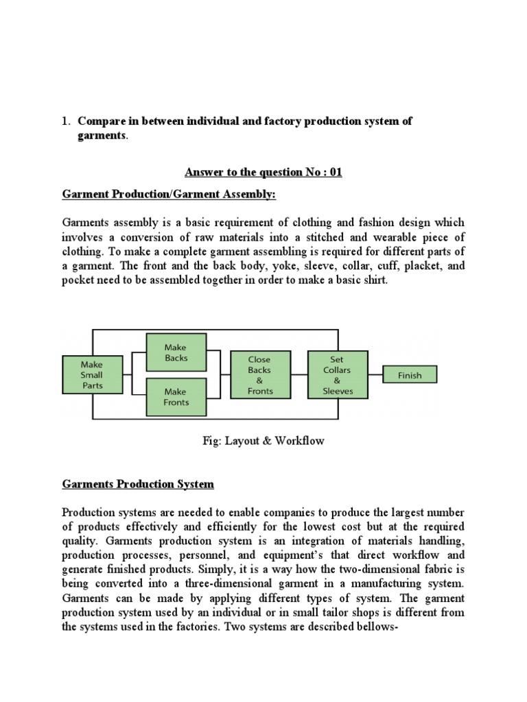 Garments. Answer To The Question No: 01 Garment Production/Garment ...