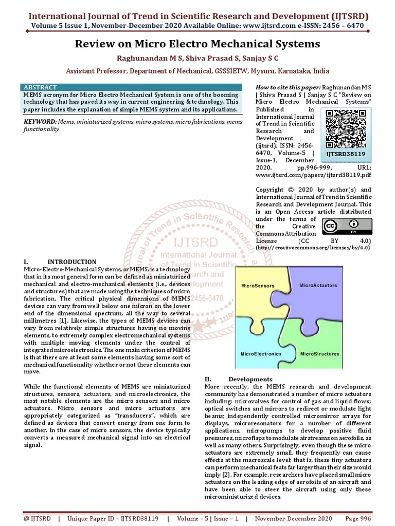 Review On Micro Electro Mechanical Systems | PDF ...