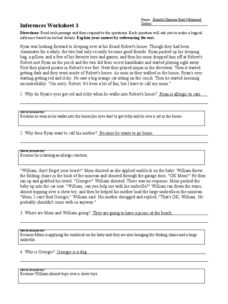 Inferences Worksheet 3 Answers | PDF