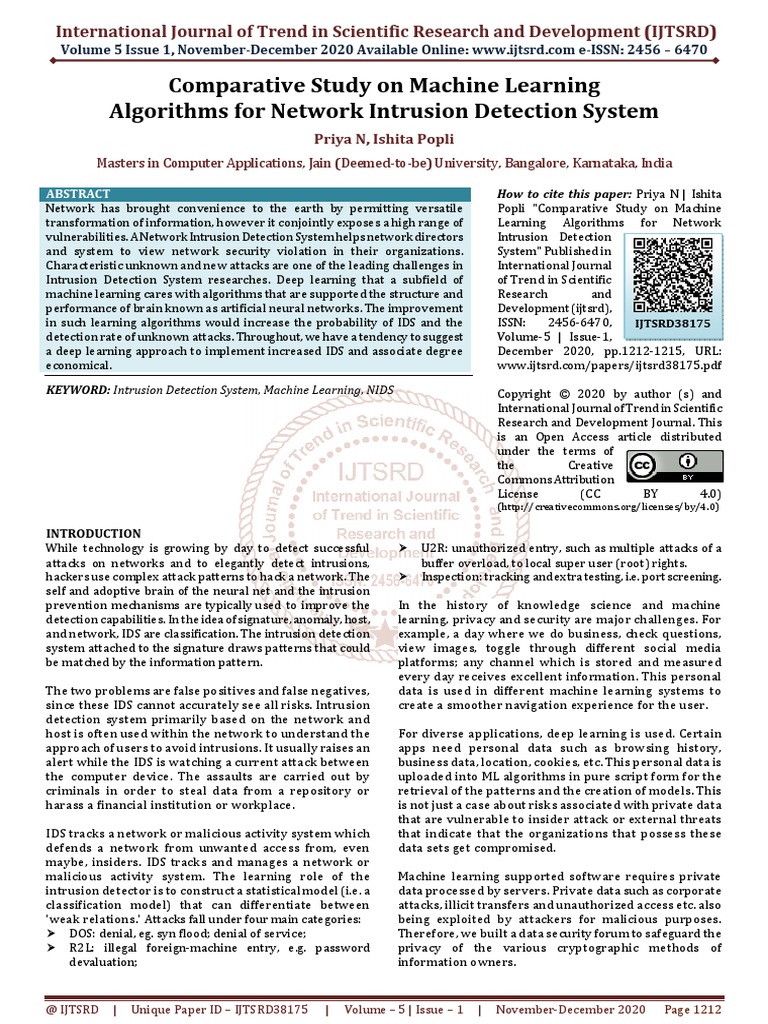 Comparative Study On Machine Learning Algorithms For Network Intrusion Detection System | PDF ...