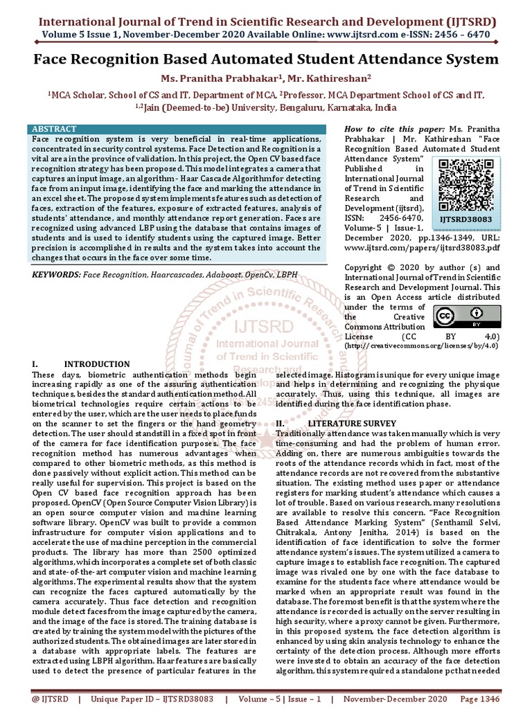 Face Recognition Based Automated Student Attendance System | PDF ...
