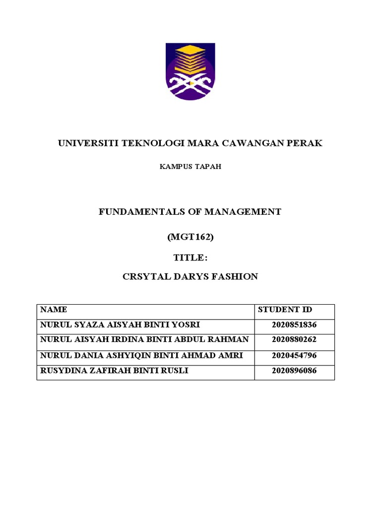 MGT162 Group Assignment: Crystal Darys Fashion | PDF | Goal | Strategic ...