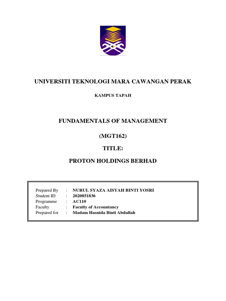 Individual Assignment on Proton Holdings | PDF | Leadership