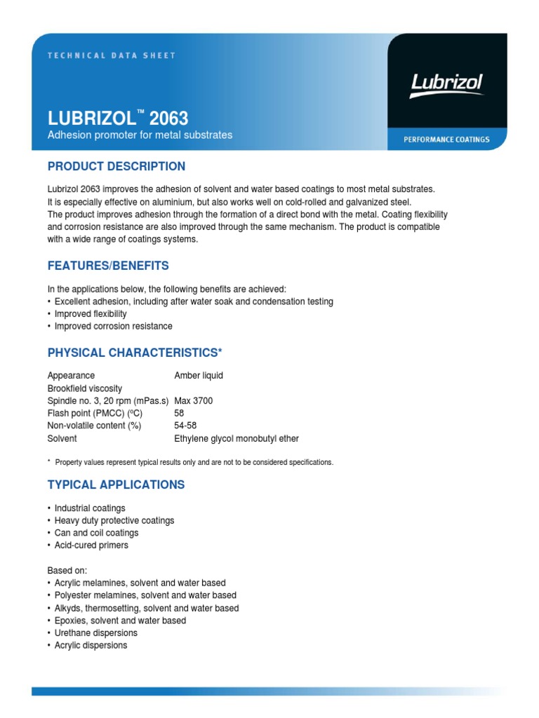 Lubrizol 2063: Product Description | PDF | Building Materials ...