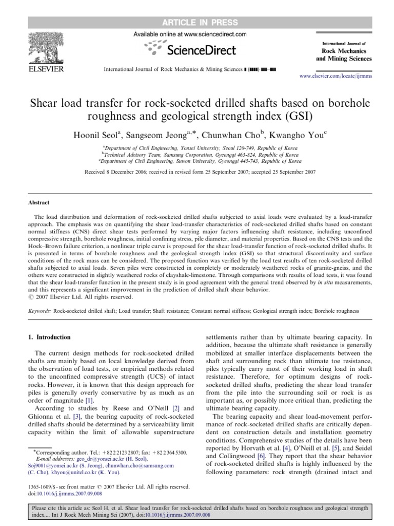 13.shear Load Transfer For Rock-Socketed Drilled Shafts Based On ...