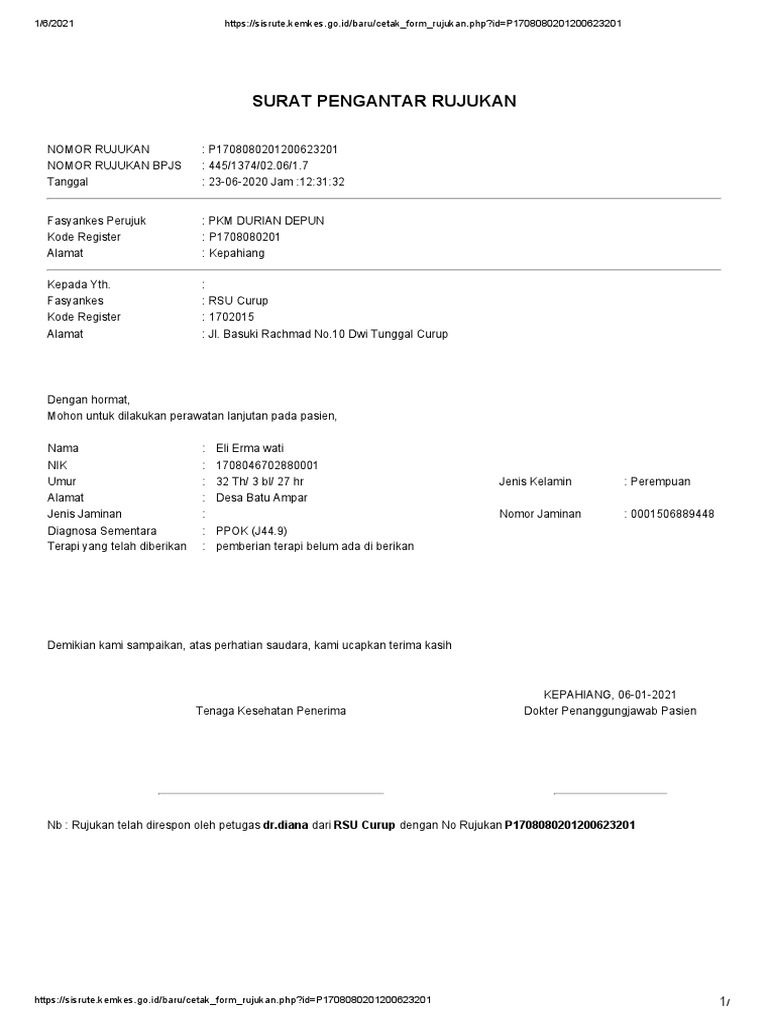 Contoh Surat Pengantar Rujukan | PDF