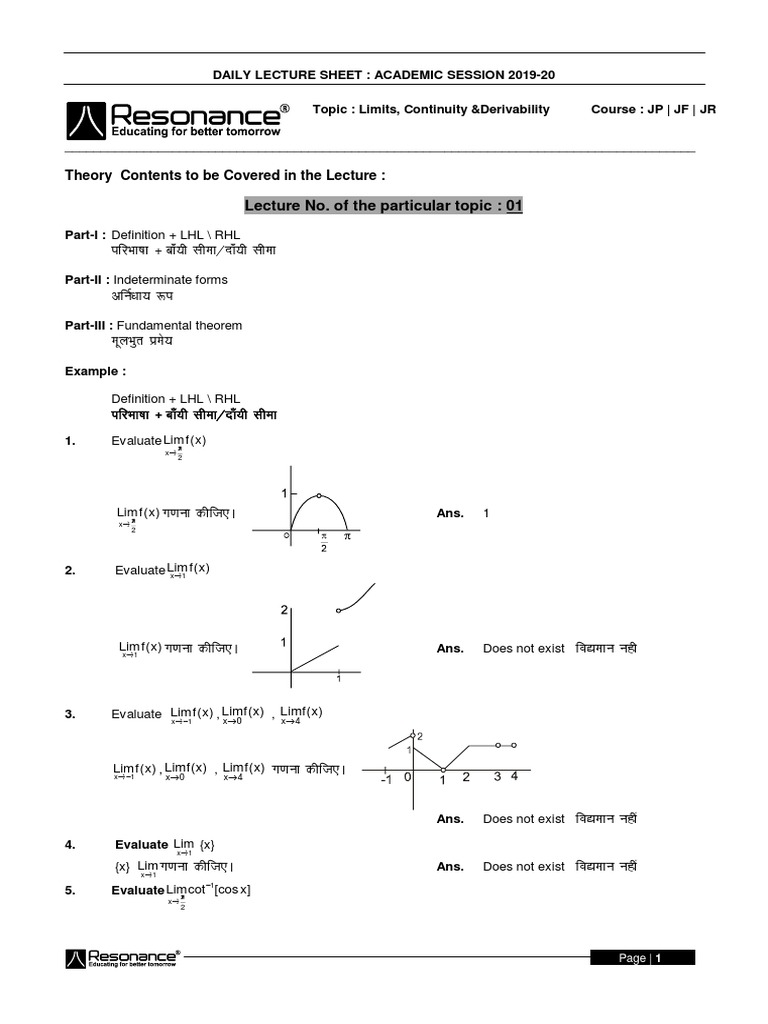 (22906) Lecture Notes 16 Limit and Continuity and Derivability B PDF ... (22906) Lecture Notes 16 Limit and Continuity and Derivability B PDF ...