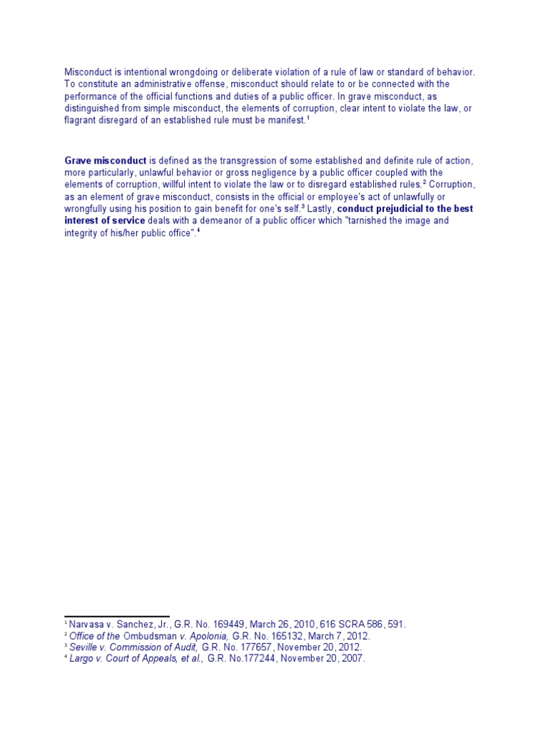 Grave Misconduct Is Defined As The Transgression of Some Established ...