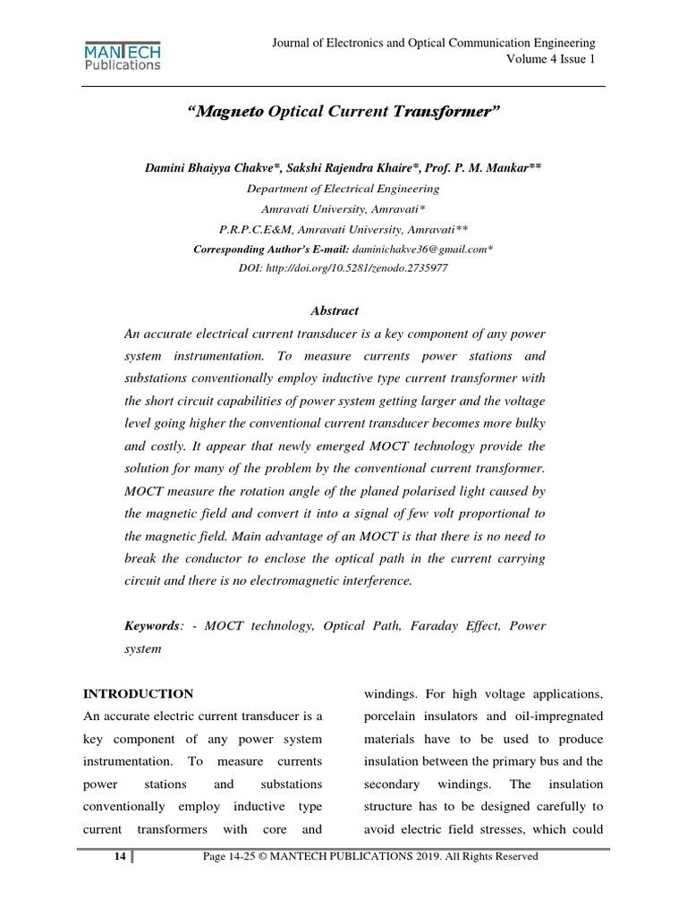 Magneto Optical Current Transformer | PDF | Transformer | Optics