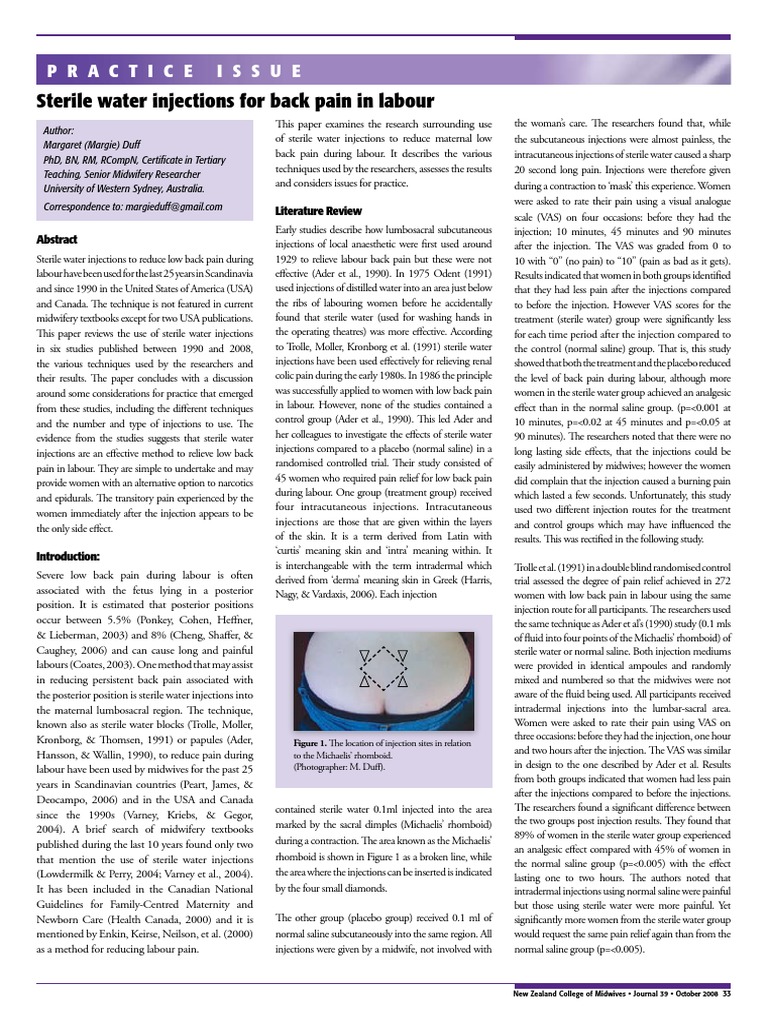 Sterile Water Injections for Labour Pain | PDF | Injection (Medicine ...
