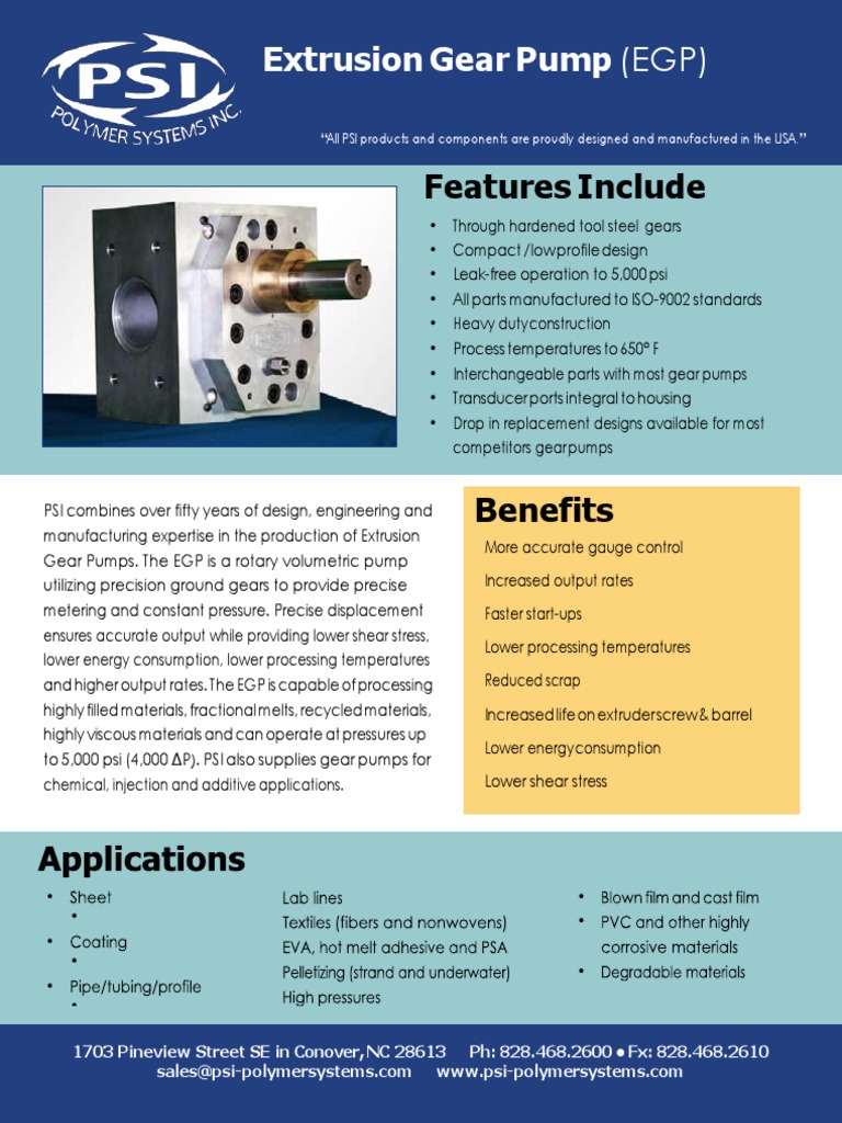 Extrusion Gear Pump: Features Include | PDF