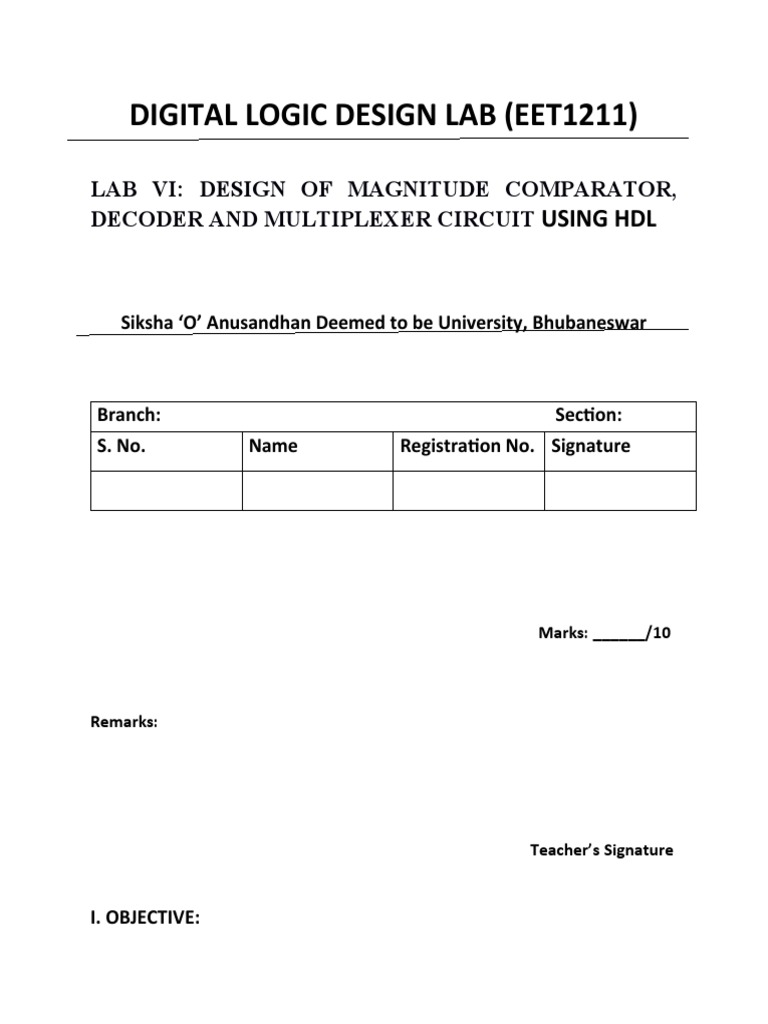 Digital Logic Design Lab 6 | PDF
