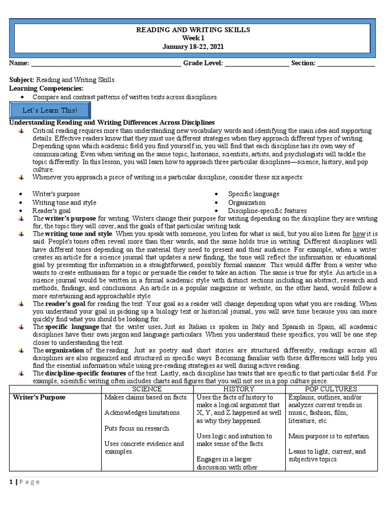 Comparing Written Text Patterns Across Disciplines | PDF | Writers ...