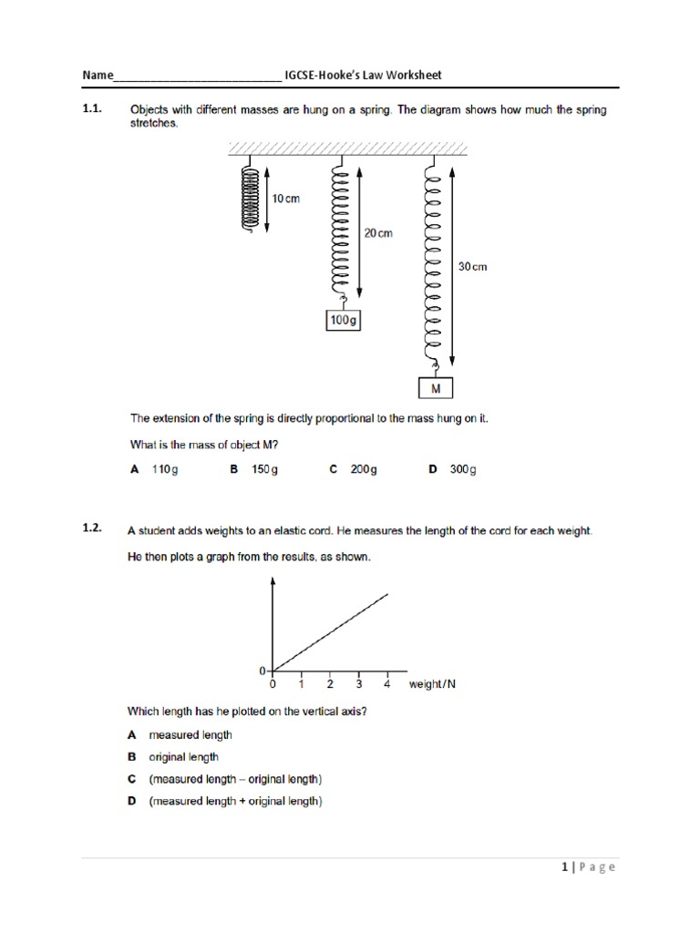 Name - IGCSE-Hooke's Law Worksheet | PDF