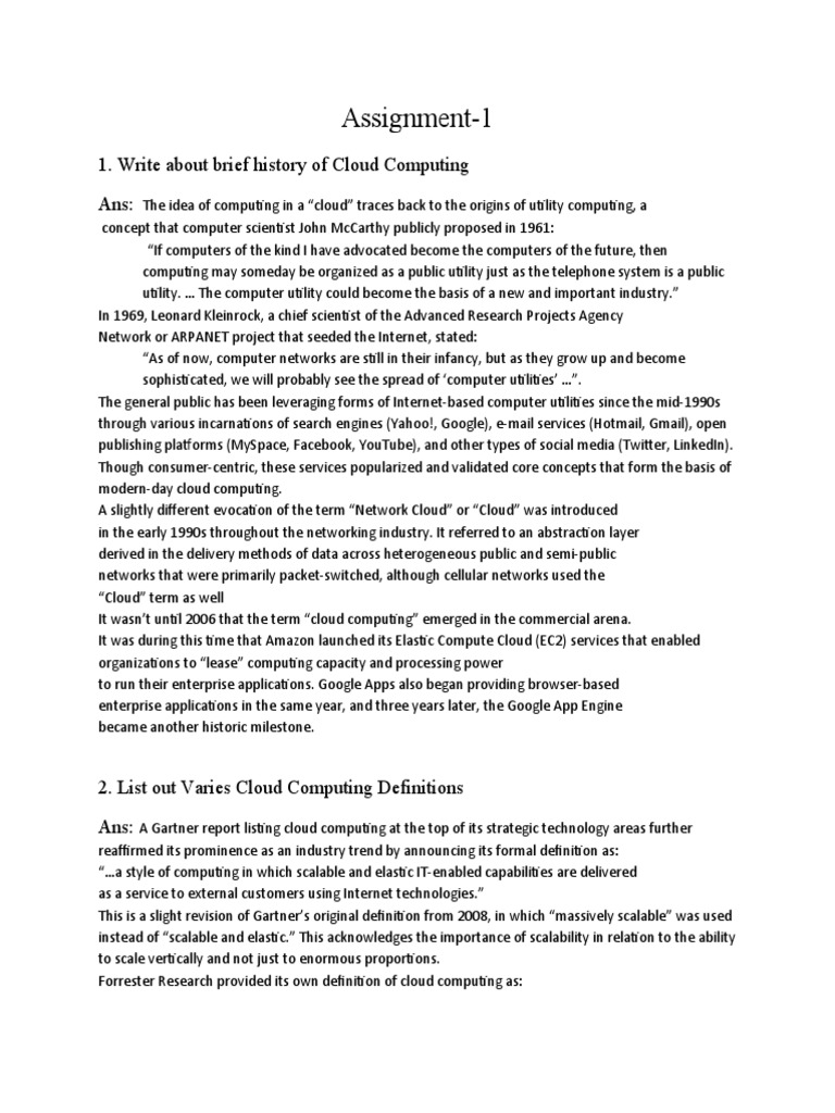 Assignment-1: 1. Write About Brief History of Cloud Computing Ans | PDF | Grid Computing | Cloud ...