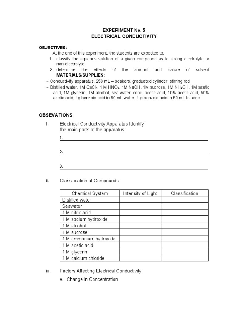 Electrical Conductivity Experiment | PDF