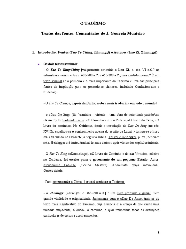 TEXTOS DE APOIO (IV. TAO+ìSMO) | PDF | Laozi | Tao Te Ching