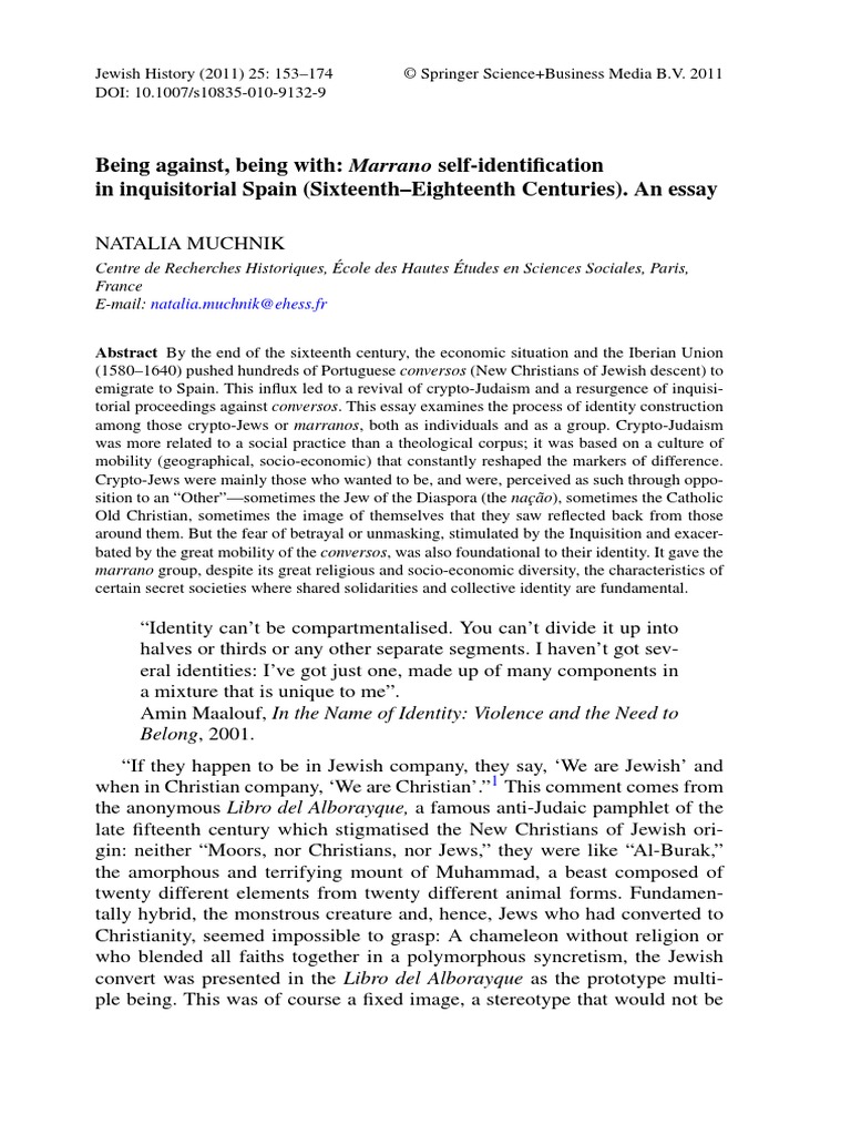 Being Against, Being With: Marrano Self-Identification in Inquisitorial ...