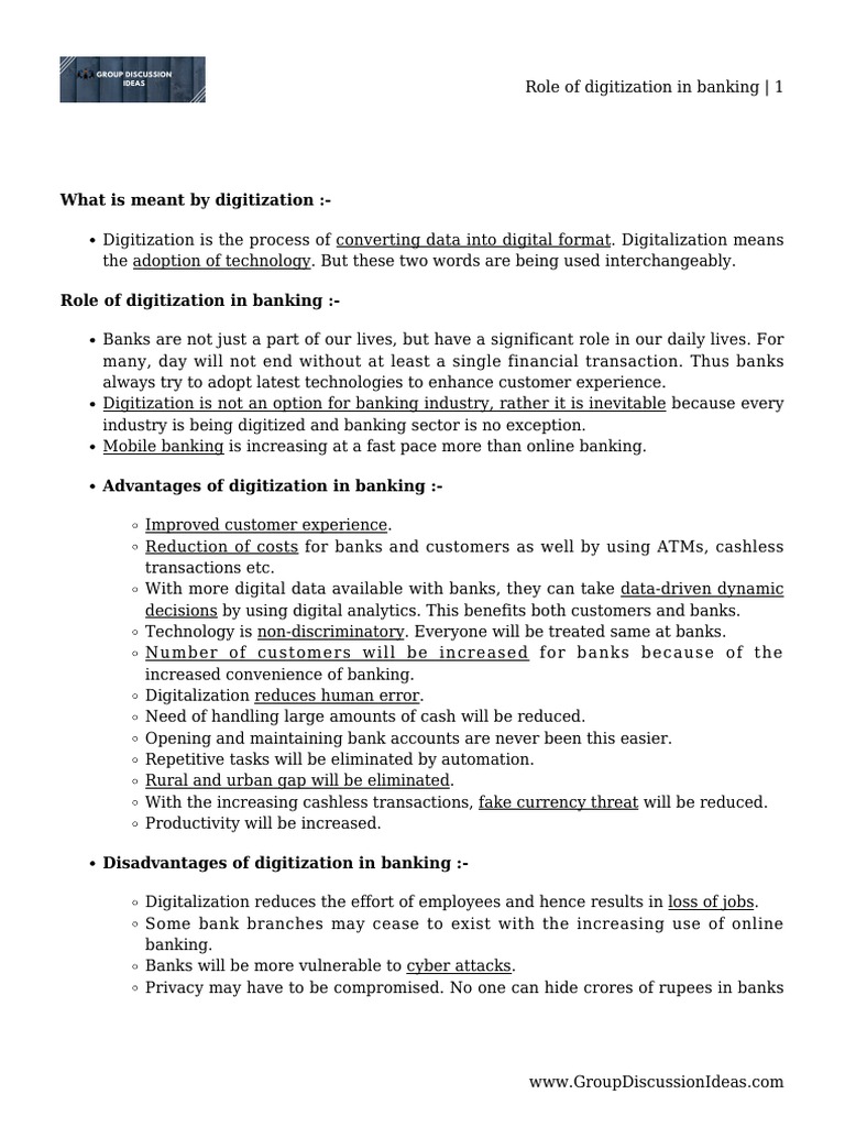 Role of Digitization in Banking | PDF | Banks | Computer Security