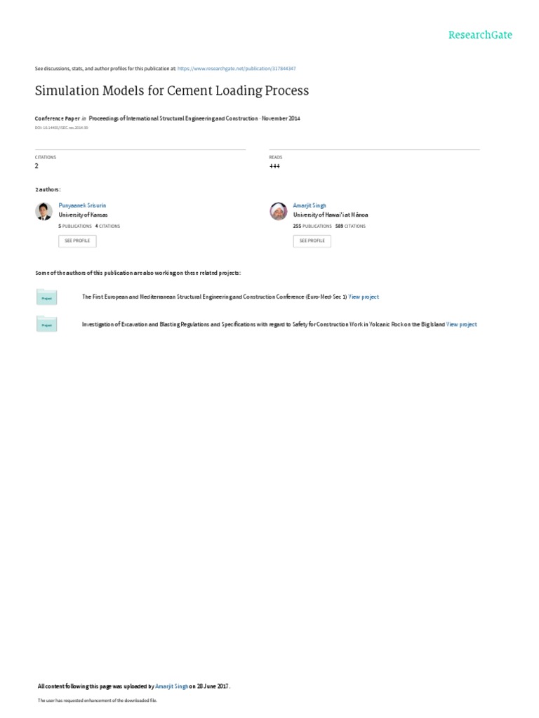 Simulation Models For Cement Loading Process: Conference Paper | PDF ...