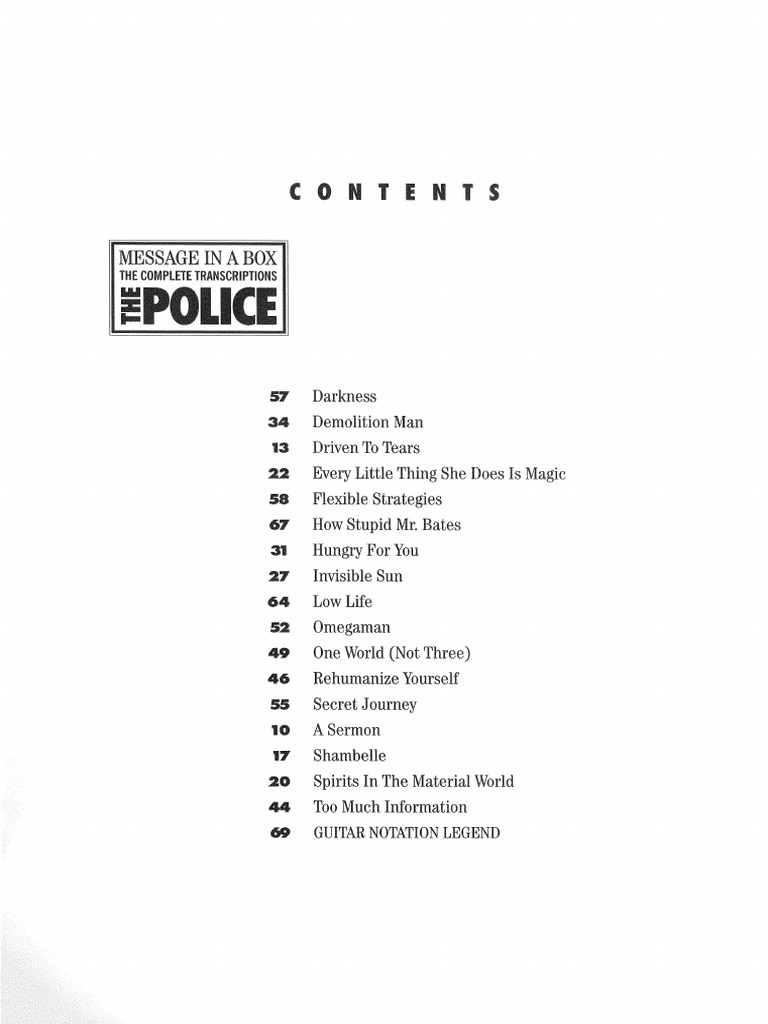 The Police - Message in A Box - Complete Transcriptions - Volume 3 | PDF