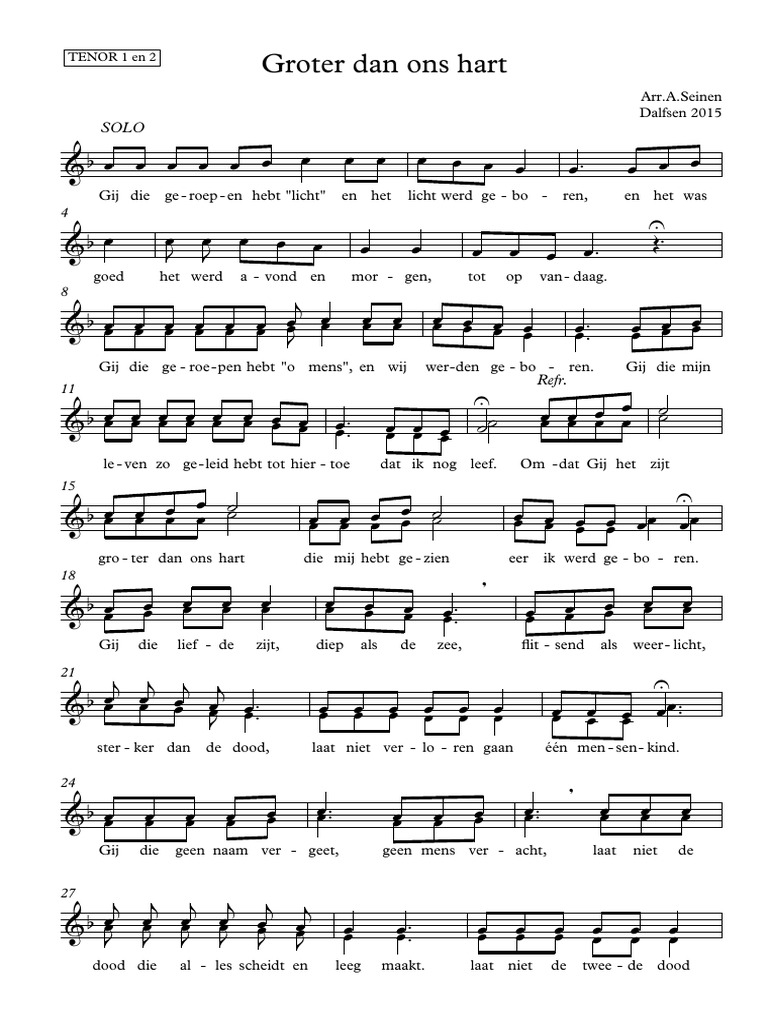 Groter Dan Ons Hart Tenoren | PDF