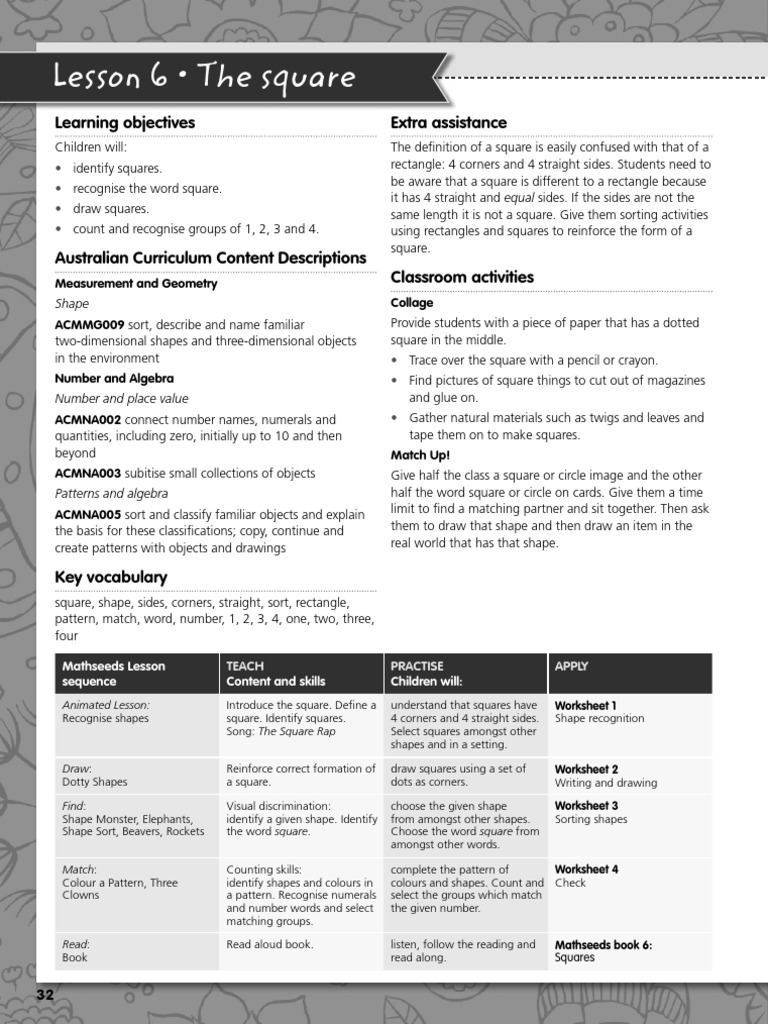 Lesson 6 - The Square: Learning Objectives Extra Assistance | PDF ...