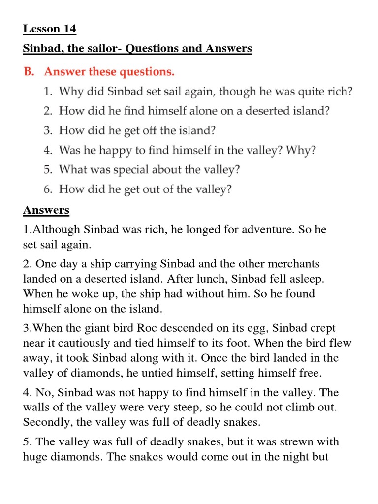 Lesson 14 Sinbad, The Sailor-Questions and Answers | PDF