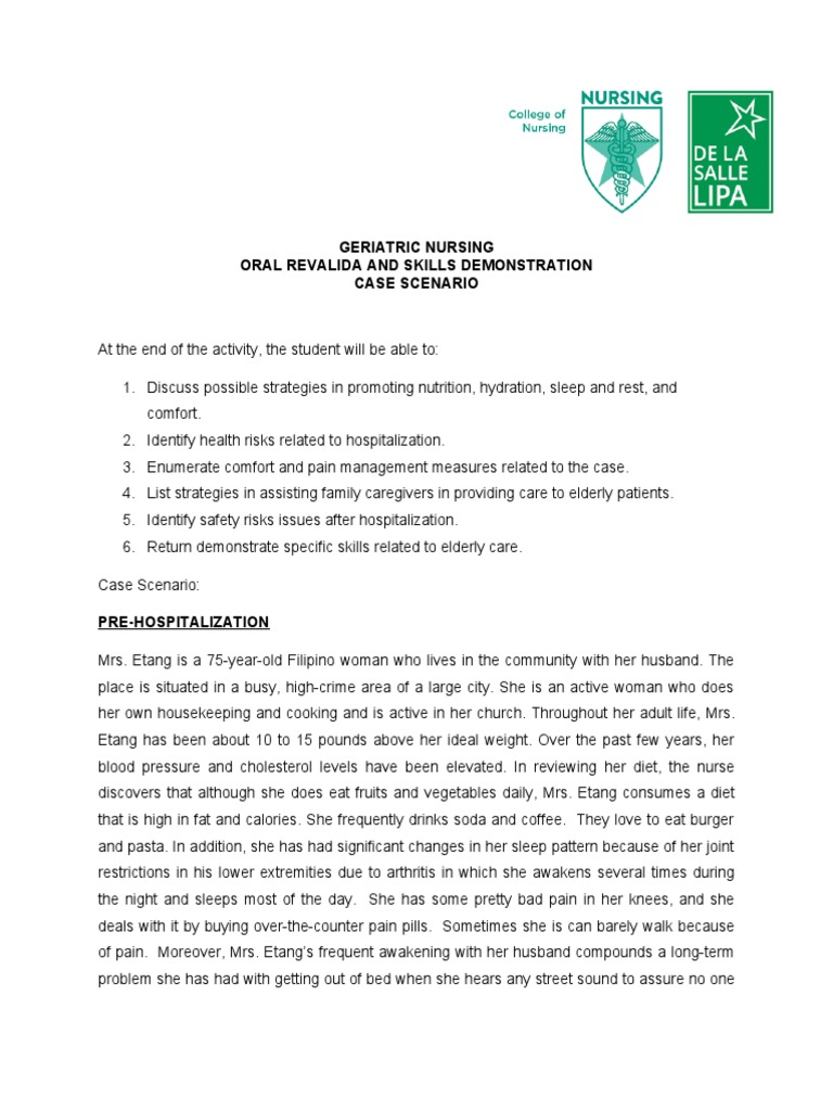 Geriatric Nursing Oral Revalida and Skills Demonstration Case Scenario ...