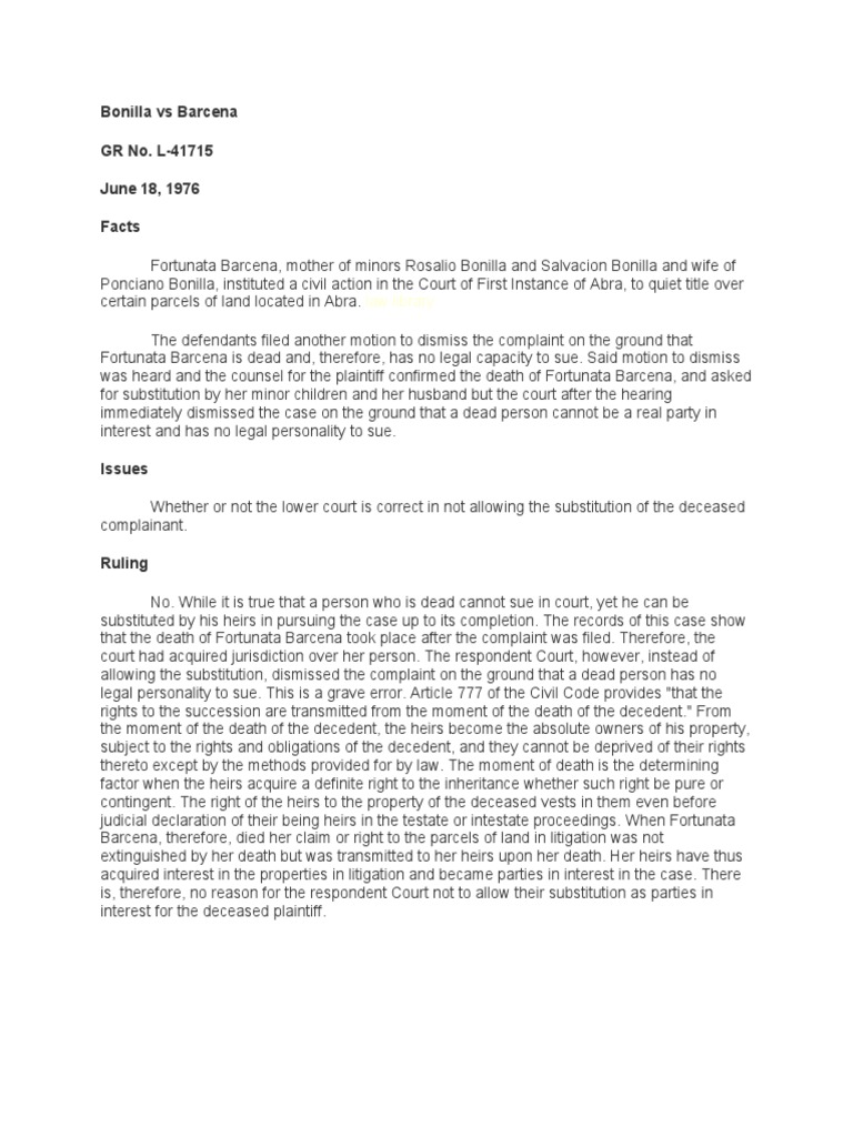 Land Dispute Heirs Allowed to Substitute for Deceased Plaintiff | PDF ...