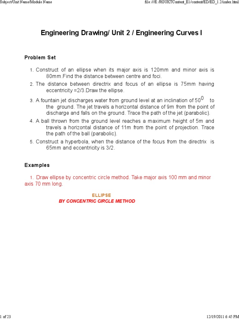 Engineering Drawing/ Unit 2 / Engineering Curves I: Problem Set | PDF ...