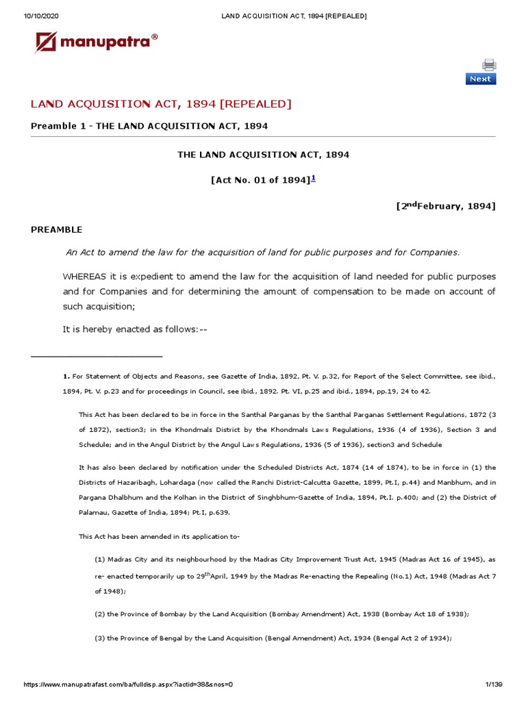 Land Acquisition Act 1894 | PDF | Government | Justice