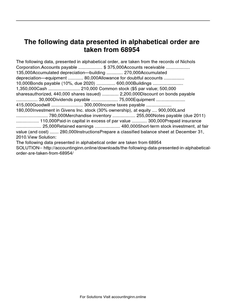 The Following Data Presented in Alphabetical Order Are Taken From 68954 ...