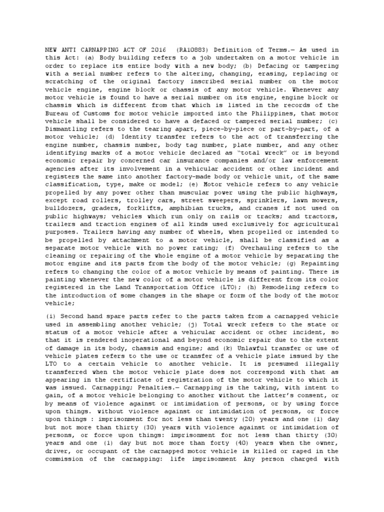 CARNAPPING | PDF | Carjacking | Vehicles