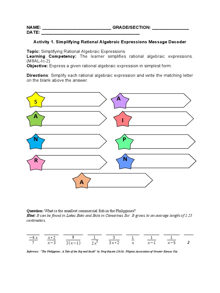 Activity SImpliffying RAE Math 8 | PDF | Teaching Mathematics | Algebra