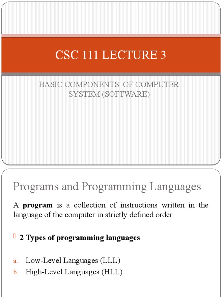 CSC 111 Lecture 3 | PDF | Assembly Language | Computer Program