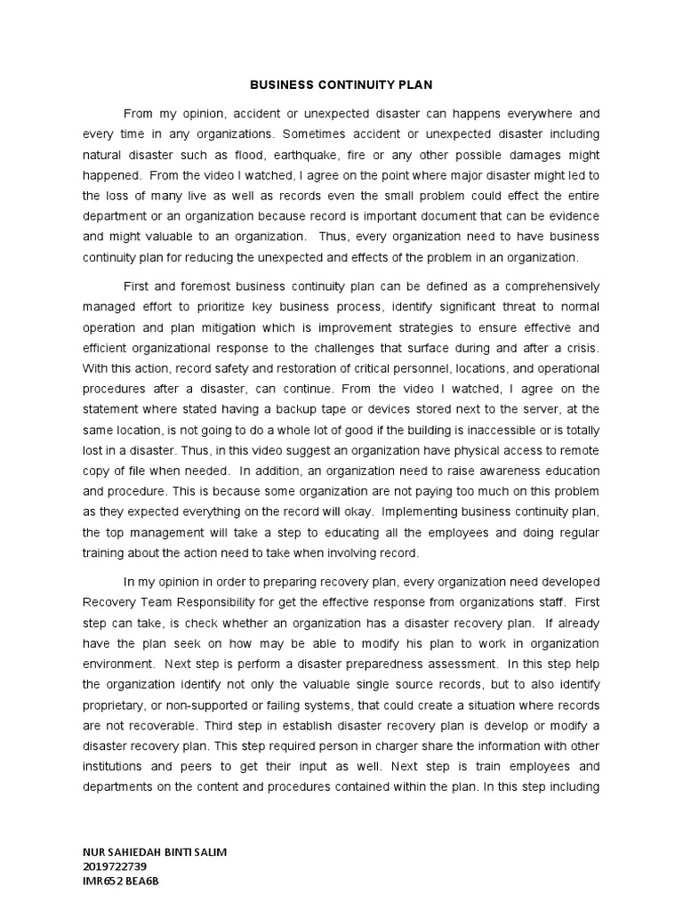 Business Continuity Plan | PDF | Emergency Management | Backup