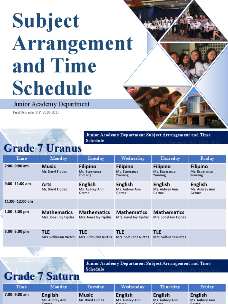 Subject Arrangement and Time Schedule: Junior Academy Department | PDF ...
