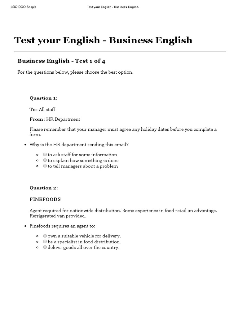 Test Your English - Business English1 | PDF | Business
