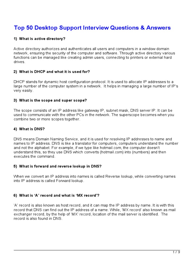 Top 50 Desktop Support Interview Questions & Answers: 1) What Is Active ...