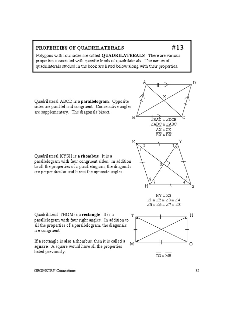 Properties of Quadrilaterals Worksheet | PDF | Rectangle | Geometric Shapes