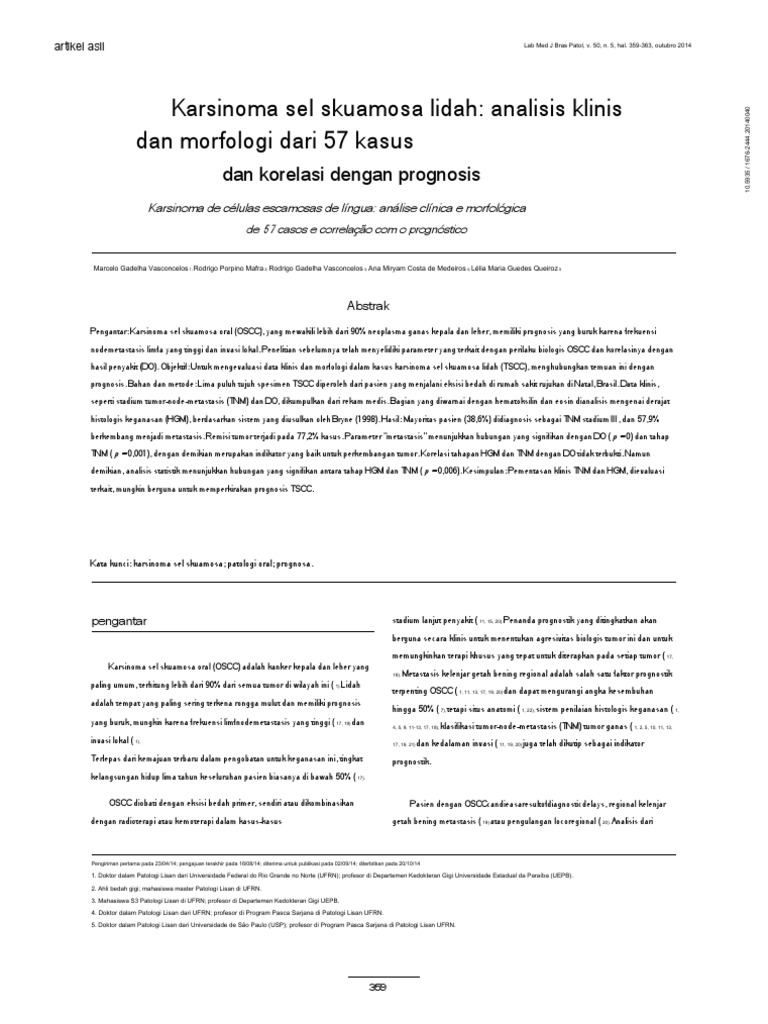 Karsinoma Sel Skuamosa Lidah: Analisis Klinis Dan Morfologi Dari 57 ...
