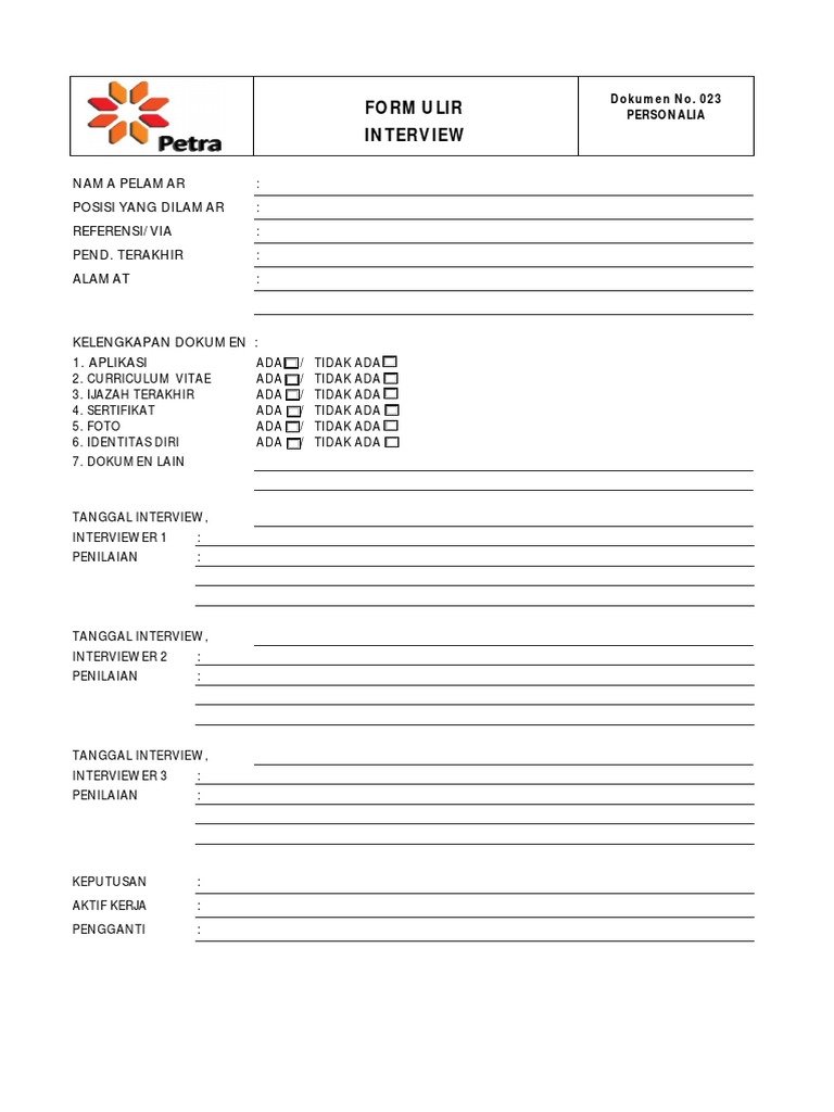 Form Interview & Data Pelamar New PDF | PDF