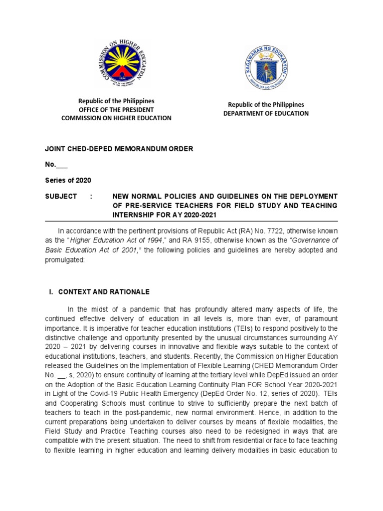 Draft Policies and Guidelines For The Deployment of Pre Service ...