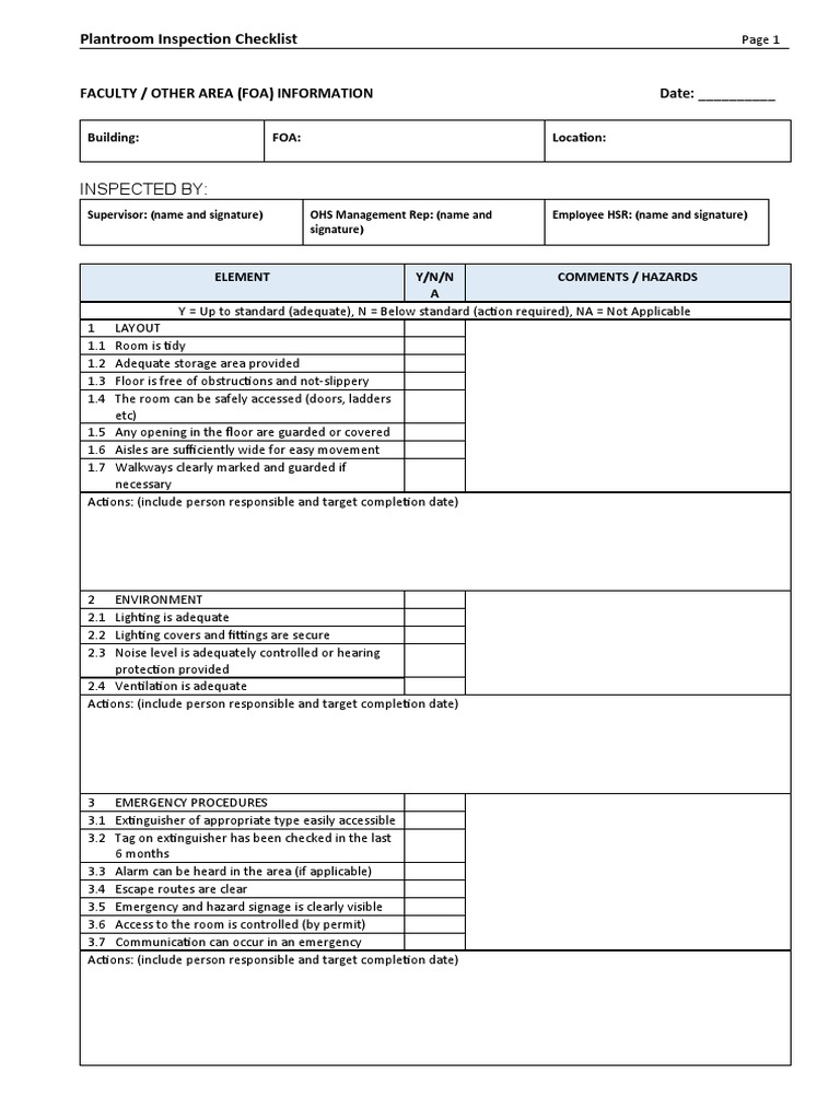 Inspected By:: Plantroom Inspection Checklist | PDF | Safety | Business