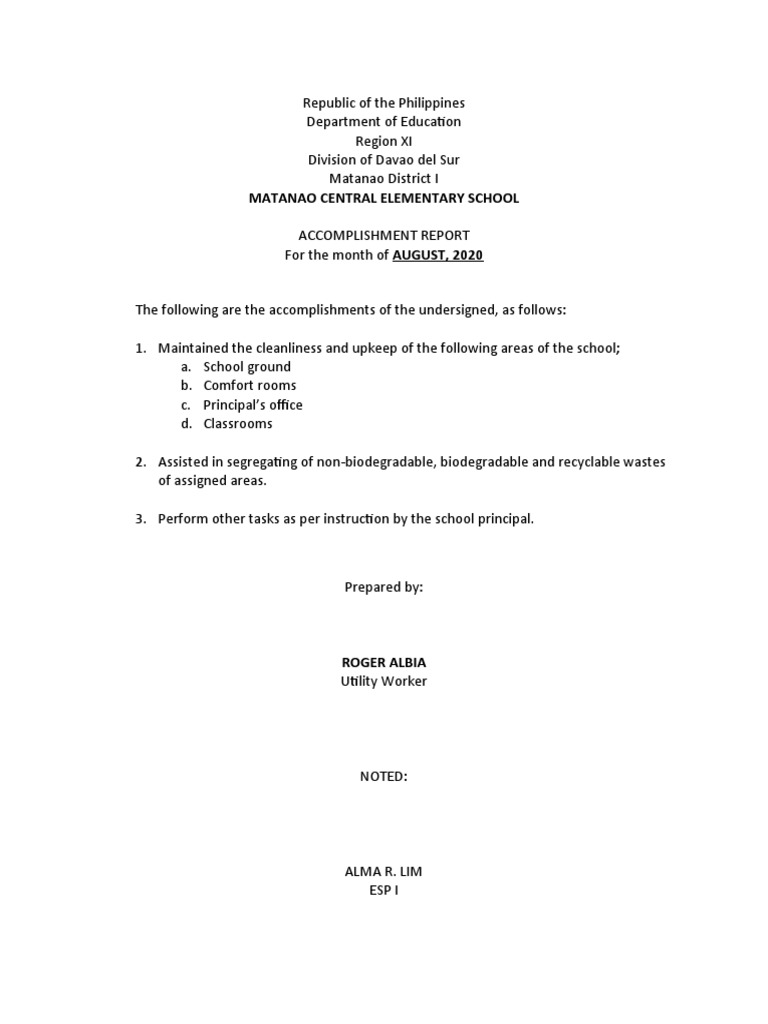 Accomplishment Report of Utility | PDF